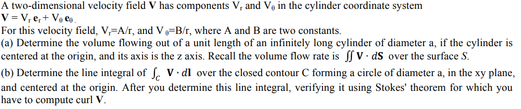 A two-dimensional velocity field V has components V, | Chegg.com