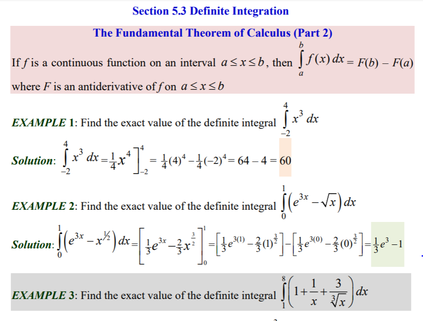 Solved Section 5.3 Definite Integration The Fundamental | Chegg.com