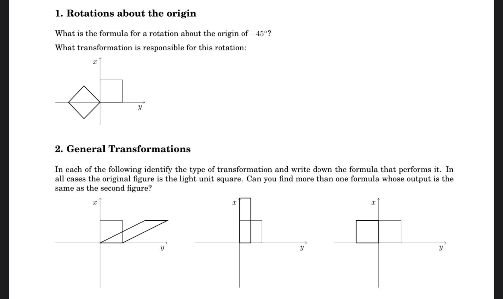 Solved 1. Rotations about the origin What is the formula for | Chegg.com