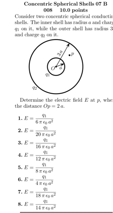 Solved Concentric Spherical Shells 07 B 008 10.0 points | Chegg.com