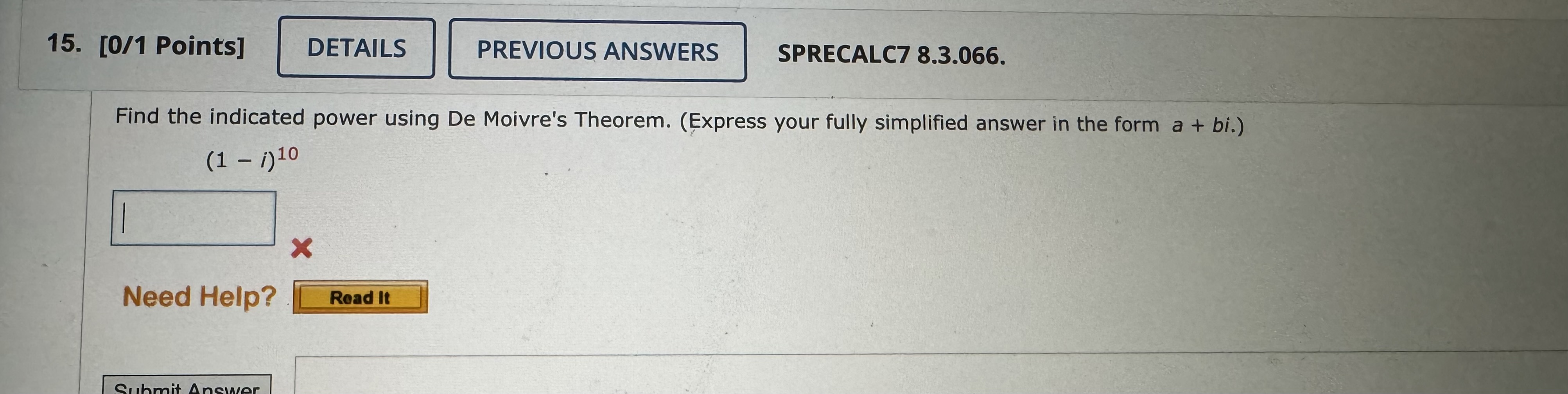Solved Find the indicated power using De Moivre's Theorem. | Chegg.com