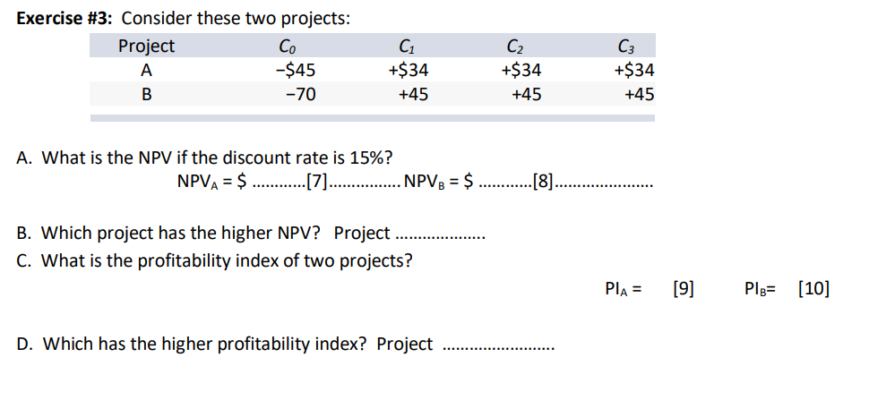 Solved Exercise #3: Consider these two projects: Project Co | Chegg.com