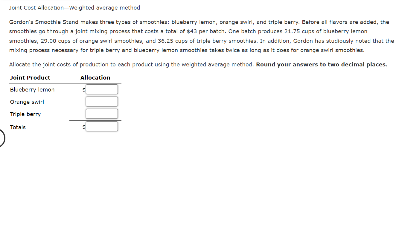 Solved Joint Cost Allocation-Weighted average method | Chegg.com