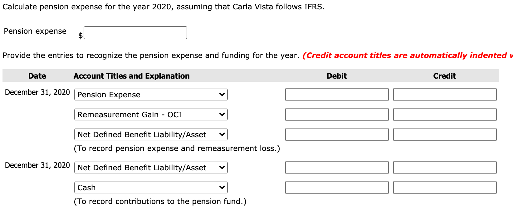 Solved Calculate pension expense for the year 2020, | Chegg.com