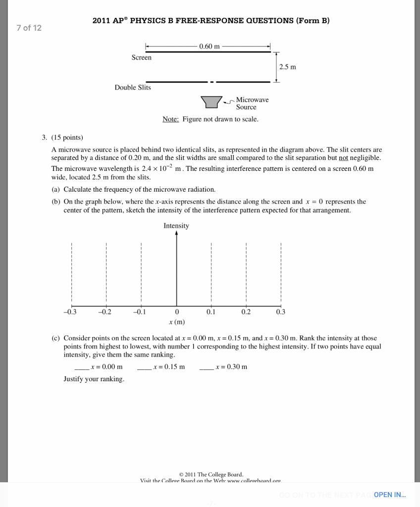 Solved 2011 AP° PHYSICS B FREE-RESPONSE QUESTIONS (Form B) 7 | Chegg.com