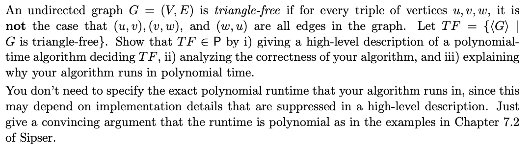 Solved An undirected graph G=(V,E) is triangle-free if for | Chegg.com