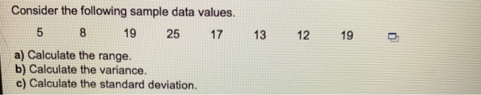 Solved Consider the following sample data values. Calculate | Chegg.com