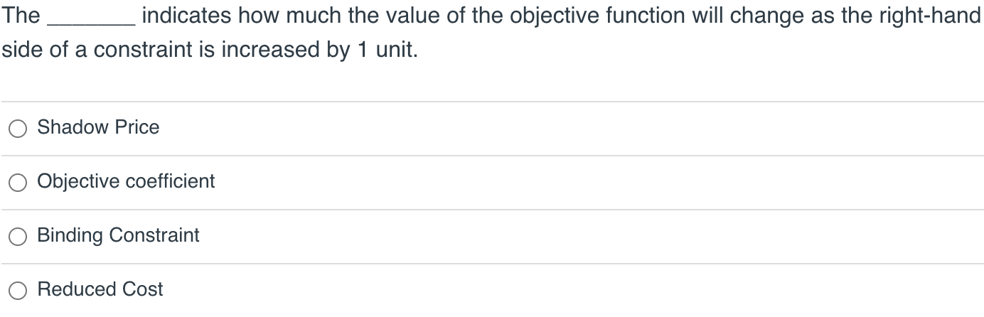 Solved The indicates how much the value of the objective | Chegg.com