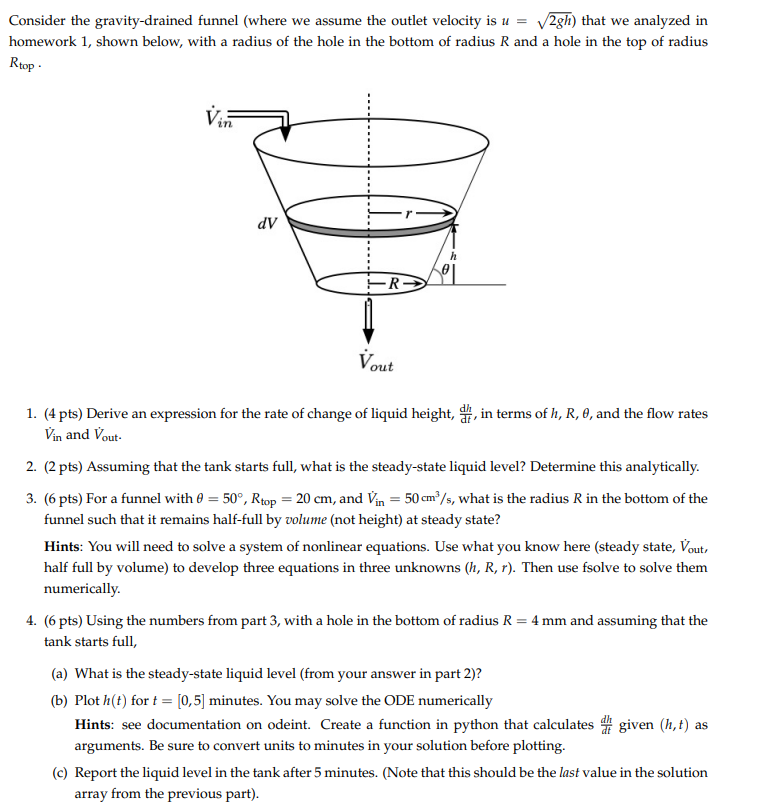 Solved Consider the gravity-drained funnel (where we assume | Chegg.com