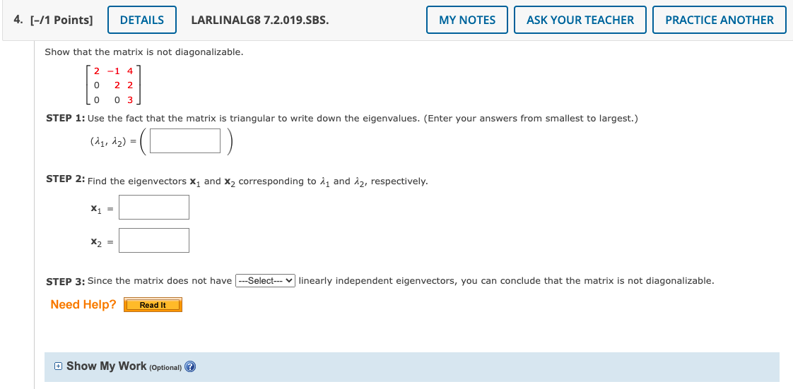 Solved 4. [-/1 Points) DETAILS LARLINALG8 7.2.019.SBS. MY | Chegg.com