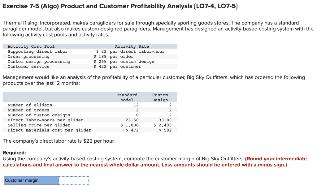 Solved Exercise 7-5 (Algo) Product and Customer | Chegg.com