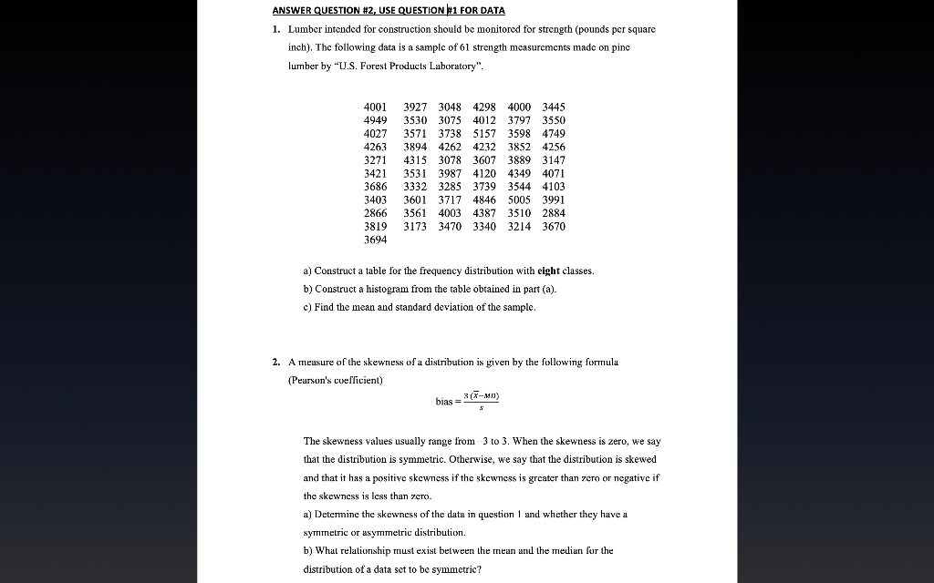 Solved ANSWER QUESTION #2, USE QUESTION #1 FOR DATA 1. | Chegg.com