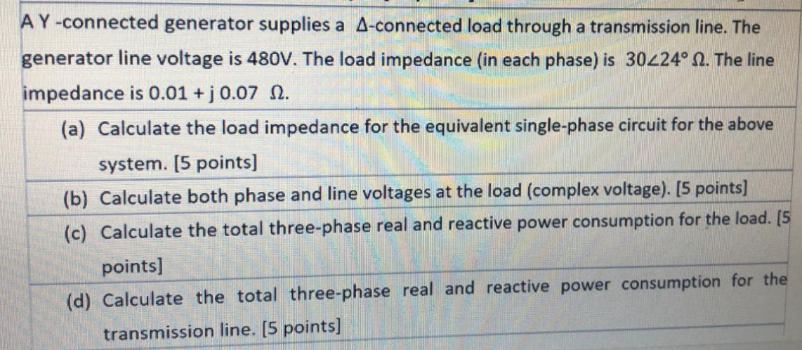 Solved AY-connected generator supplies a A-connected load | Chegg.com