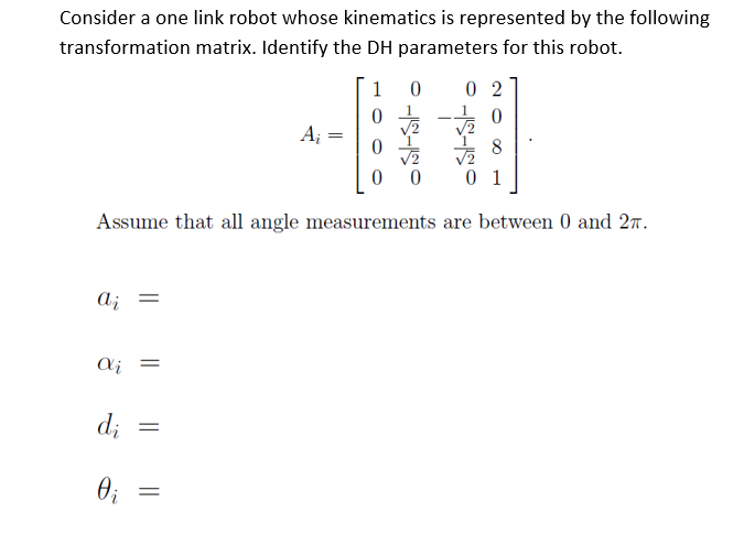 Solved Consider a one link robot whose kinematics is | Chegg.com