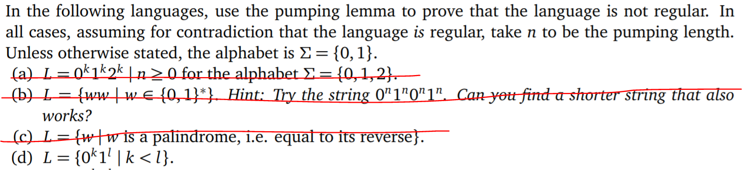 Solved In the following languages, use the pumping lemma to | Chegg.com