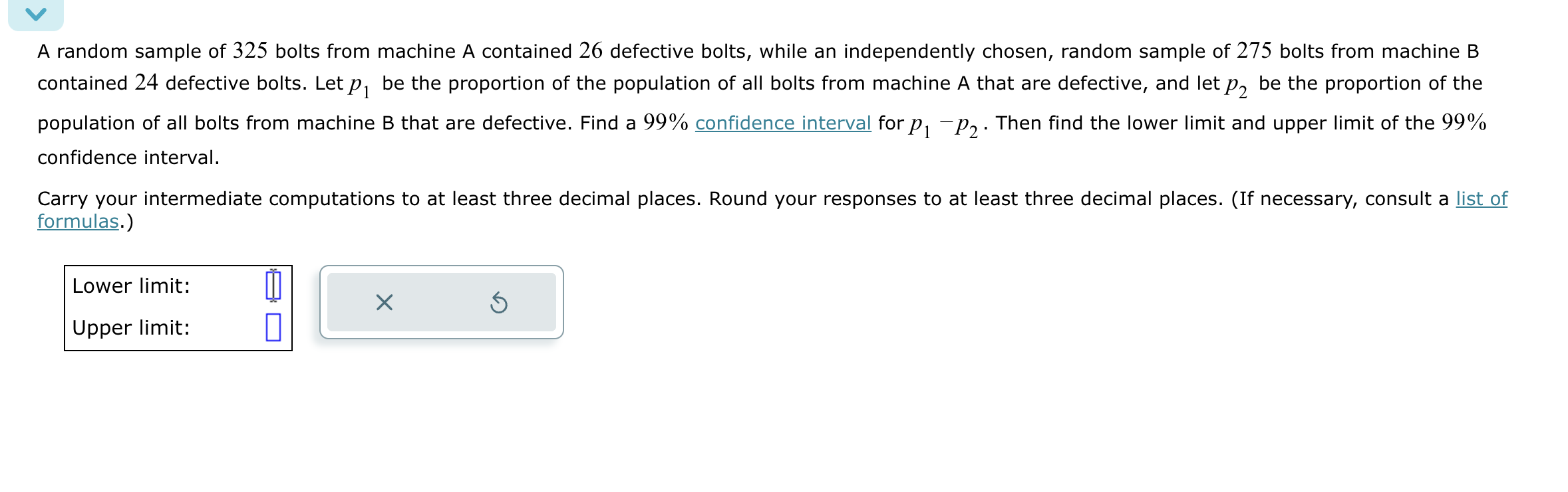 Solved A random sample of 325 ﻿bolts from machine A | Chegg.com