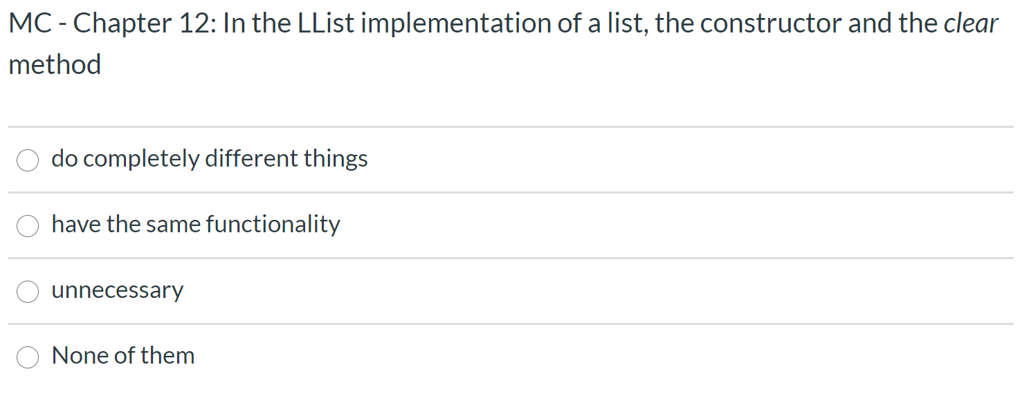 Solved MC - Chapter 10: The public ArrayList() constructor | Chegg.com