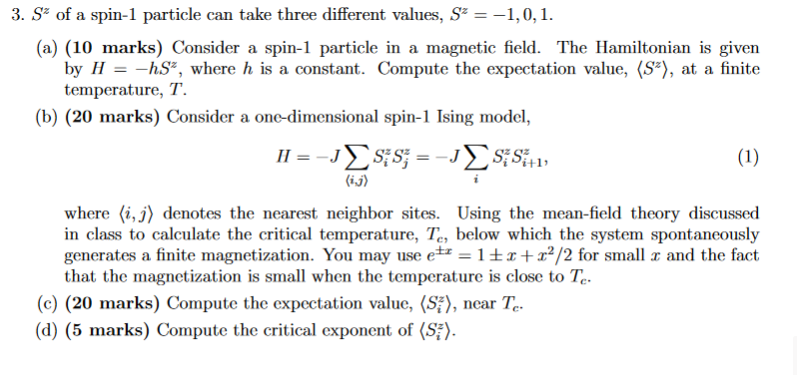 3. S% of a spin-1 particle can take three different | Chegg.com