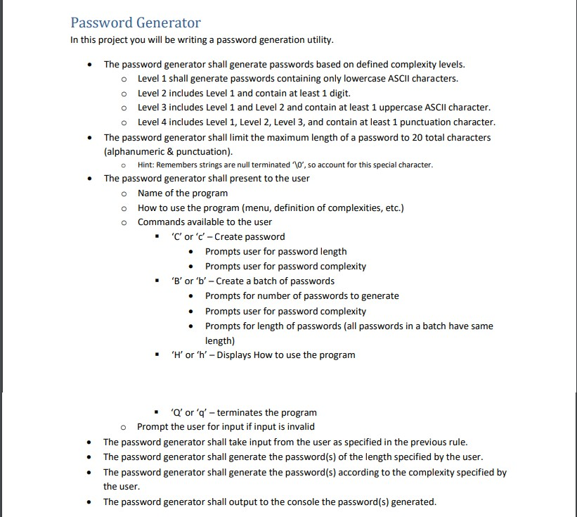 Solved Password Generator In this project you will be | Chegg.com