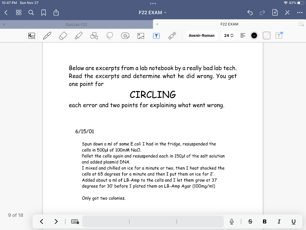 Solved Below are excerpts from a lab notebook by a really | Chegg.com