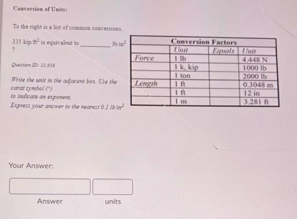 Solved Conversion of Units: To the right is a list of common | Chegg.com