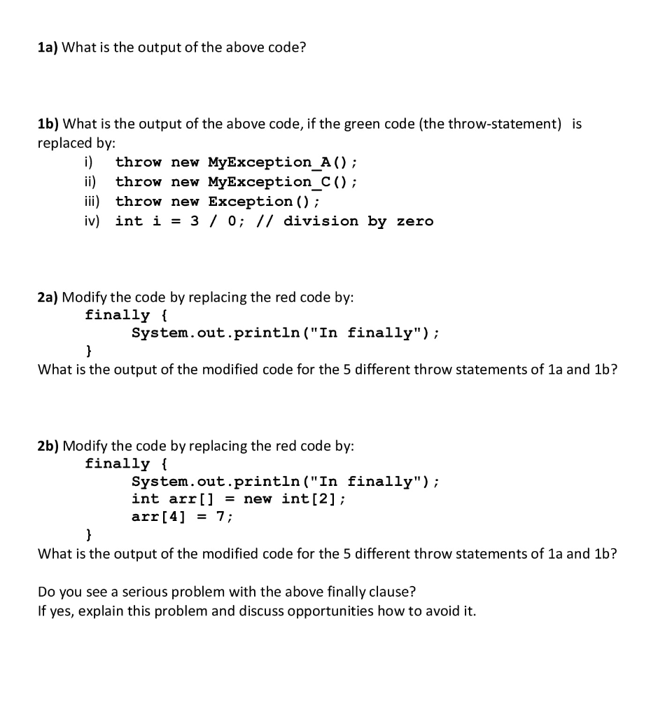 Solved Given the following Java code: class MyException_A | Chegg.com