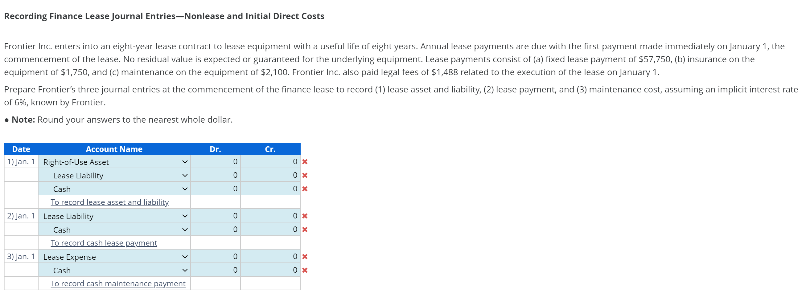 Solved Recording Finance Lease Journal Entries-Nonlease and | Chegg.com