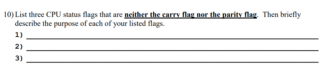 Solved List three CPU status flags that are neither the | Chegg.com