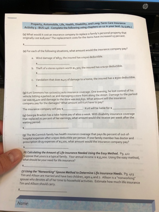 L3 8) Estimating Life Insurance Needs Using the DINK | Chegg.com