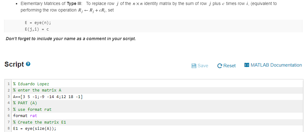 Solved Enter the following matrix: 3 5 A=-9-14 4 12 18 -1 A) | Chegg.com