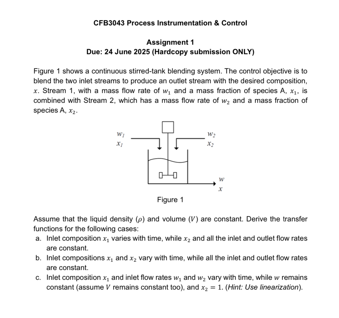 Solved CFB3043 ﻿Process Instrumentation & ControlAssignment | Chegg.com