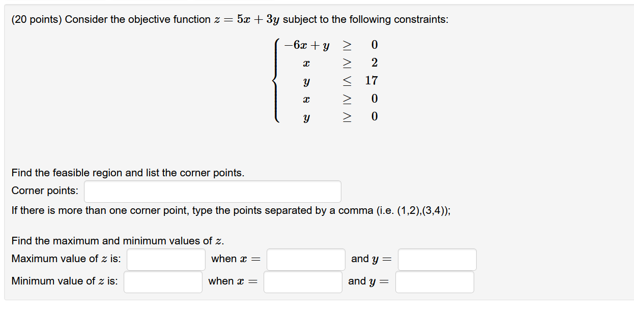 Solved 20 ﻿points ﻿consider The Objective Function Z 5x 3y