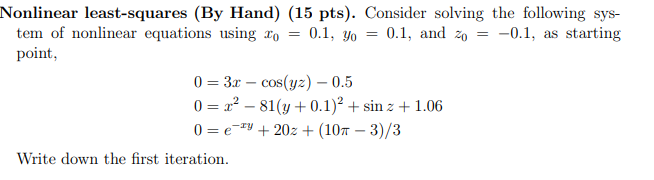 Solved Nonlinear least-squares (By Hand) (15 pts). Consider | Chegg.com