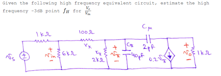 Solved Given the following high frequency equivalent | Chegg.com