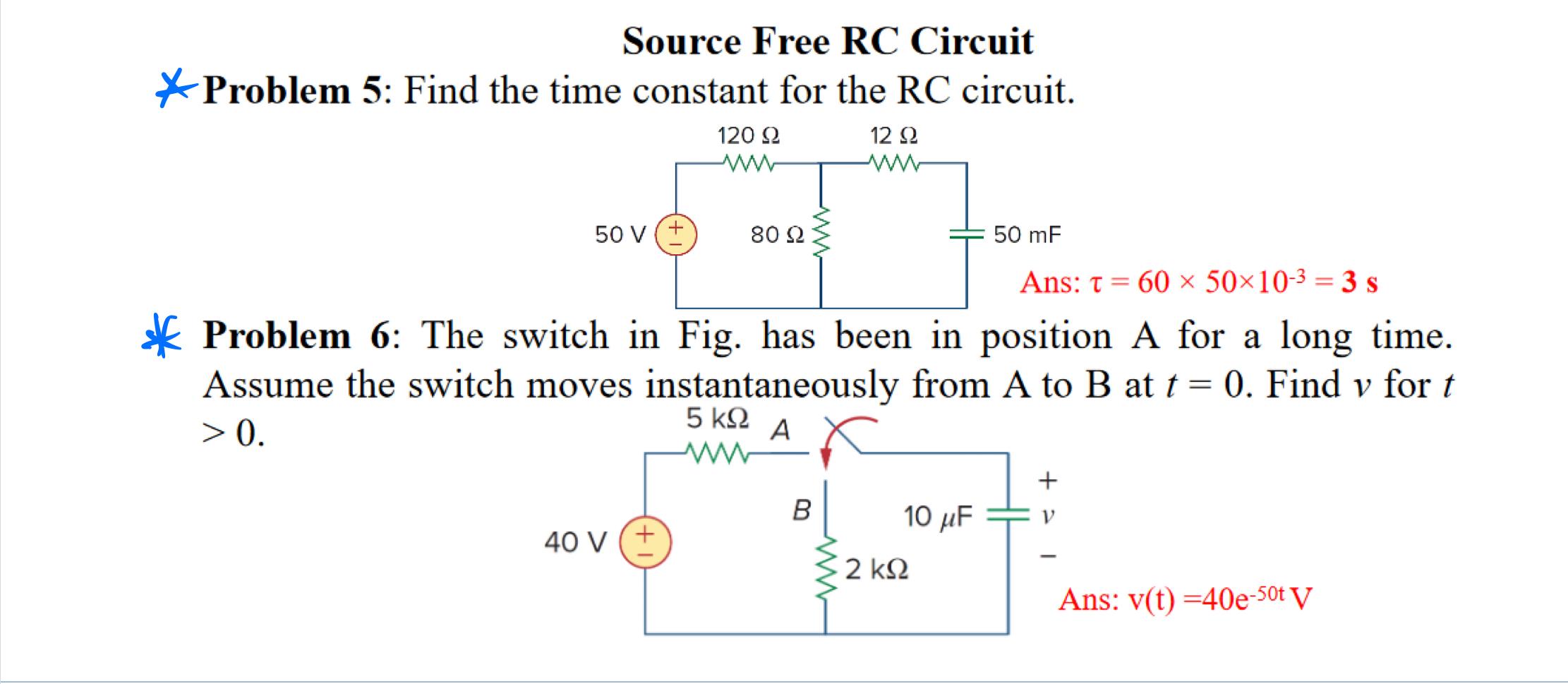 Solved Source Free RC Circuit * Problem 5: Find the time | Chegg.com