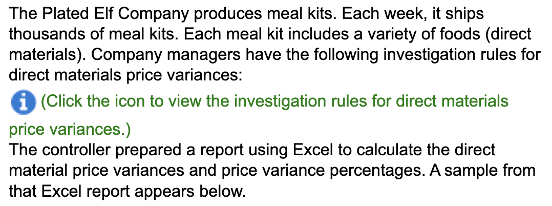 The Plated Elf Company produces meal kits. Each week, | Chegg.com