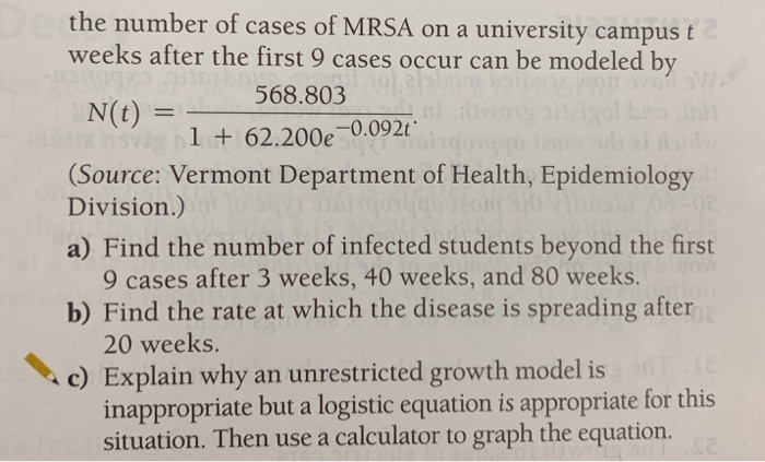 Solved the number of cases of MRSA on a university campus t | Chegg.com