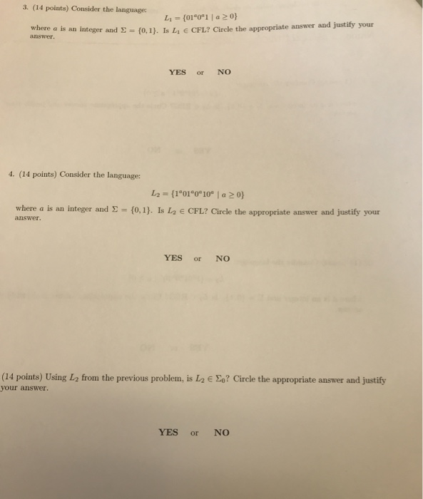 Solved 3. (14 points) Consider the language: te answer and | Chegg.com