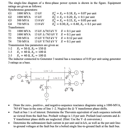 Solved The single-line diagram of a three-phase power system | Chegg.com