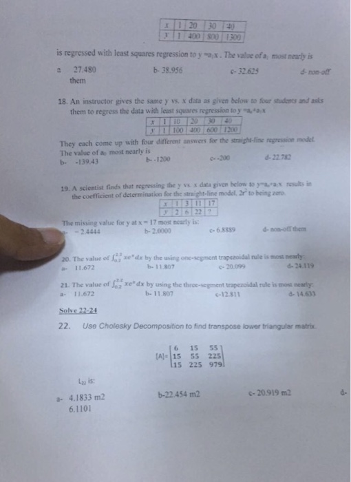 Solved is regressed with least squares regression to y = | Chegg.com