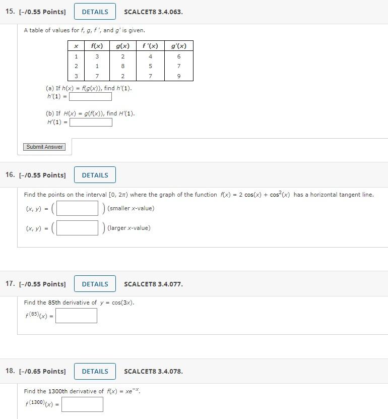 Solved 15. [-70.55 Points] DETAILS SCALCET8 3.4.063. A table | Chegg.com