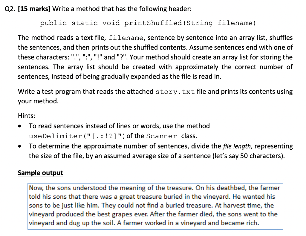 Solved Q2. (15 marks] Write a method that has the following | Chegg.com