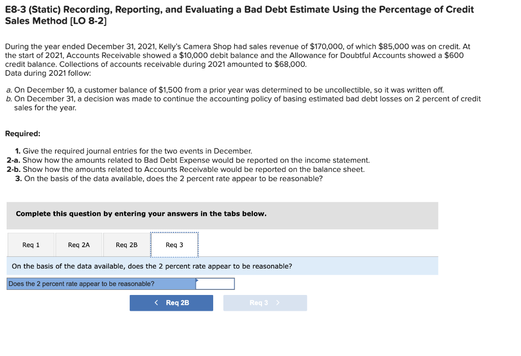 Solved E8-3 (Static) Recording, Reporting, and Evaluating a | Chegg.com