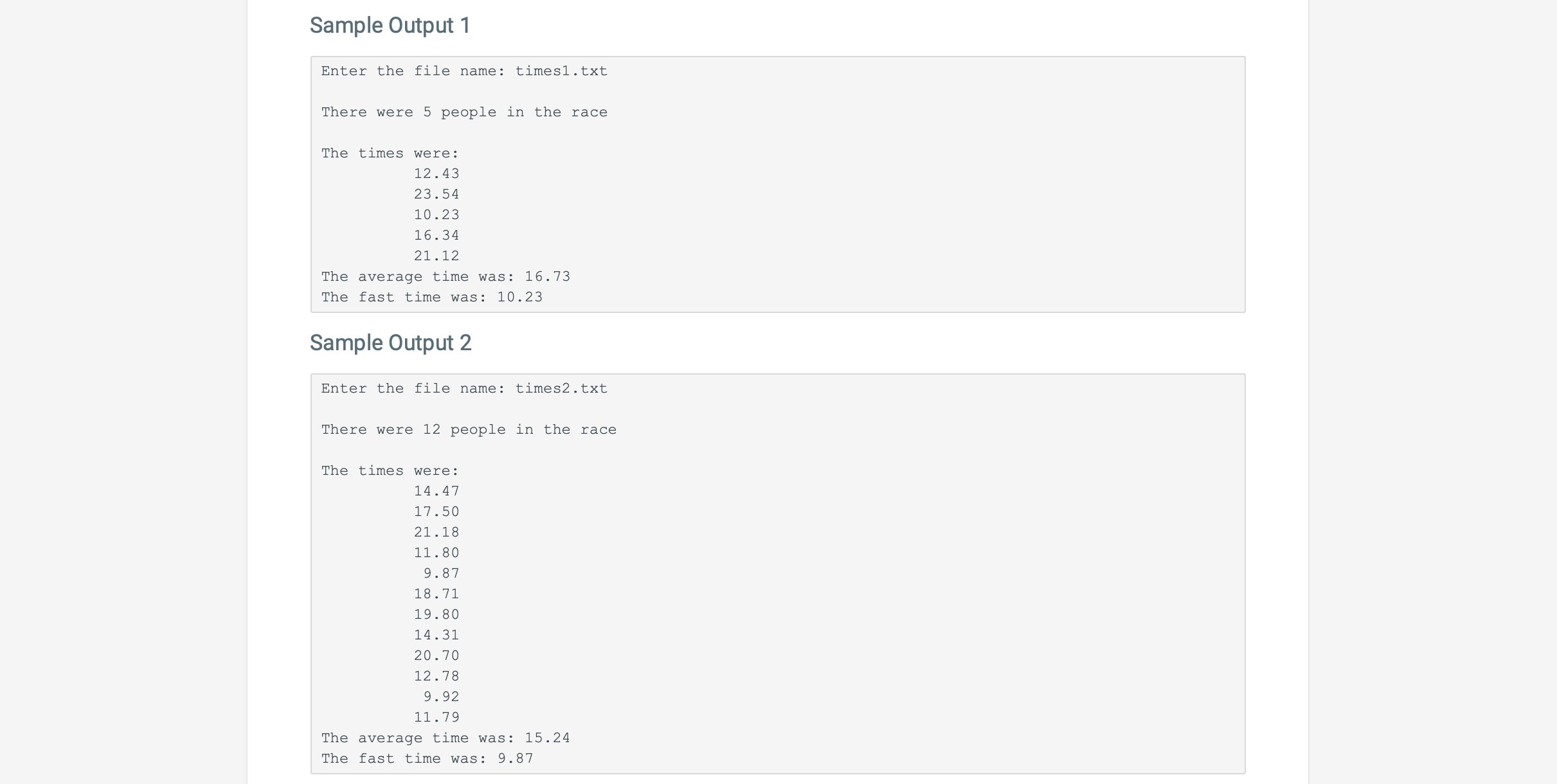 Solved 1013 Lab Java Lab 10 This Program Reads Times Of 