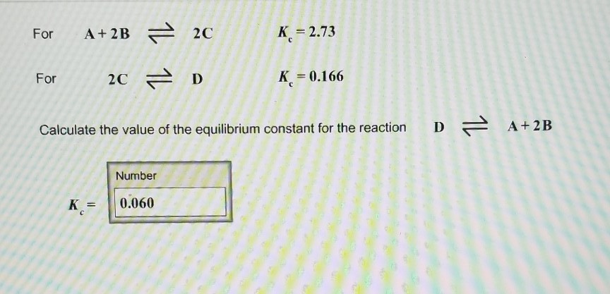 Solved K 2.73 A 2B 2C For D K 0.166 For 2C A+ 2B D Calculate | Chegg.com