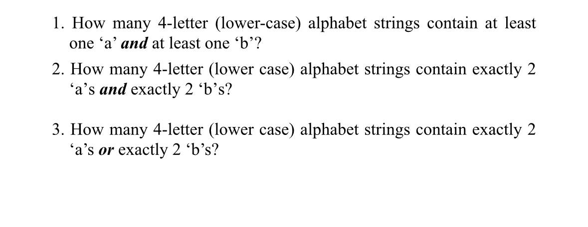 Solved 1. How many 4-letter (lower-case) alphabet strings | Chegg.com