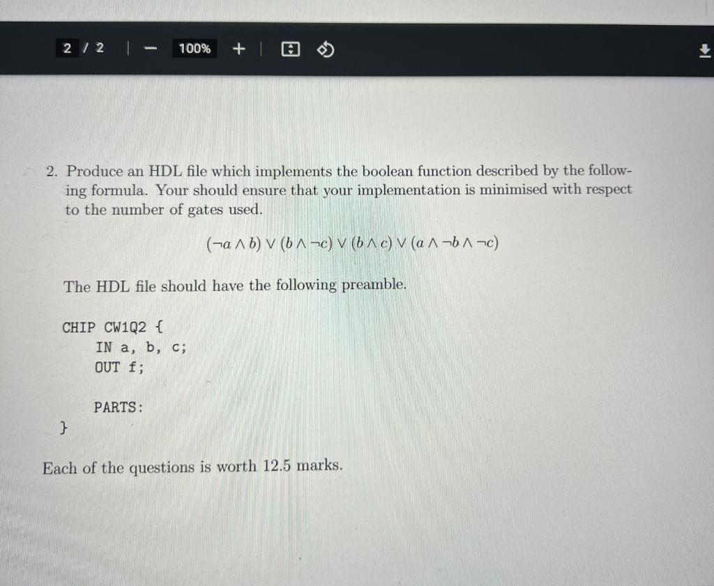 Solved 2 1 2 100% + 2. Produce an HDL file which implements | Chegg.com