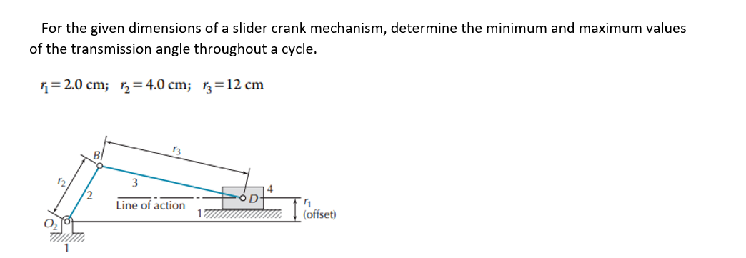 Solved For the given dimensions of a slider crank mechanism, | Chegg.com