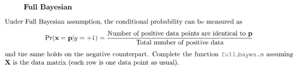 Octave: function label = full_bayes(X, y, p) [m | Chegg.com