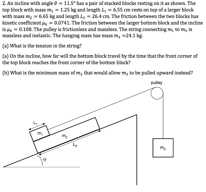 Solved 2. An incline with angle 11.5° has a pair of stacked | Chegg.com
